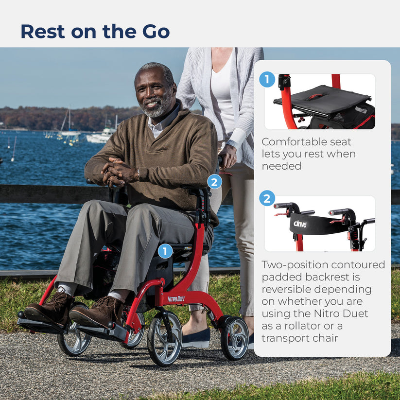 Nitro Duet Dual Function Transport Wheelchair and Rollator Rolling ...