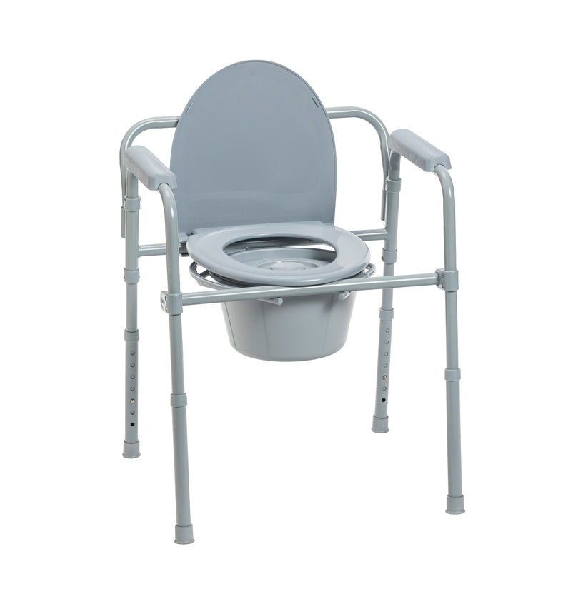 Steel Folding Deep Seat Bedside Commode with Liners, Gray – Drive At ...