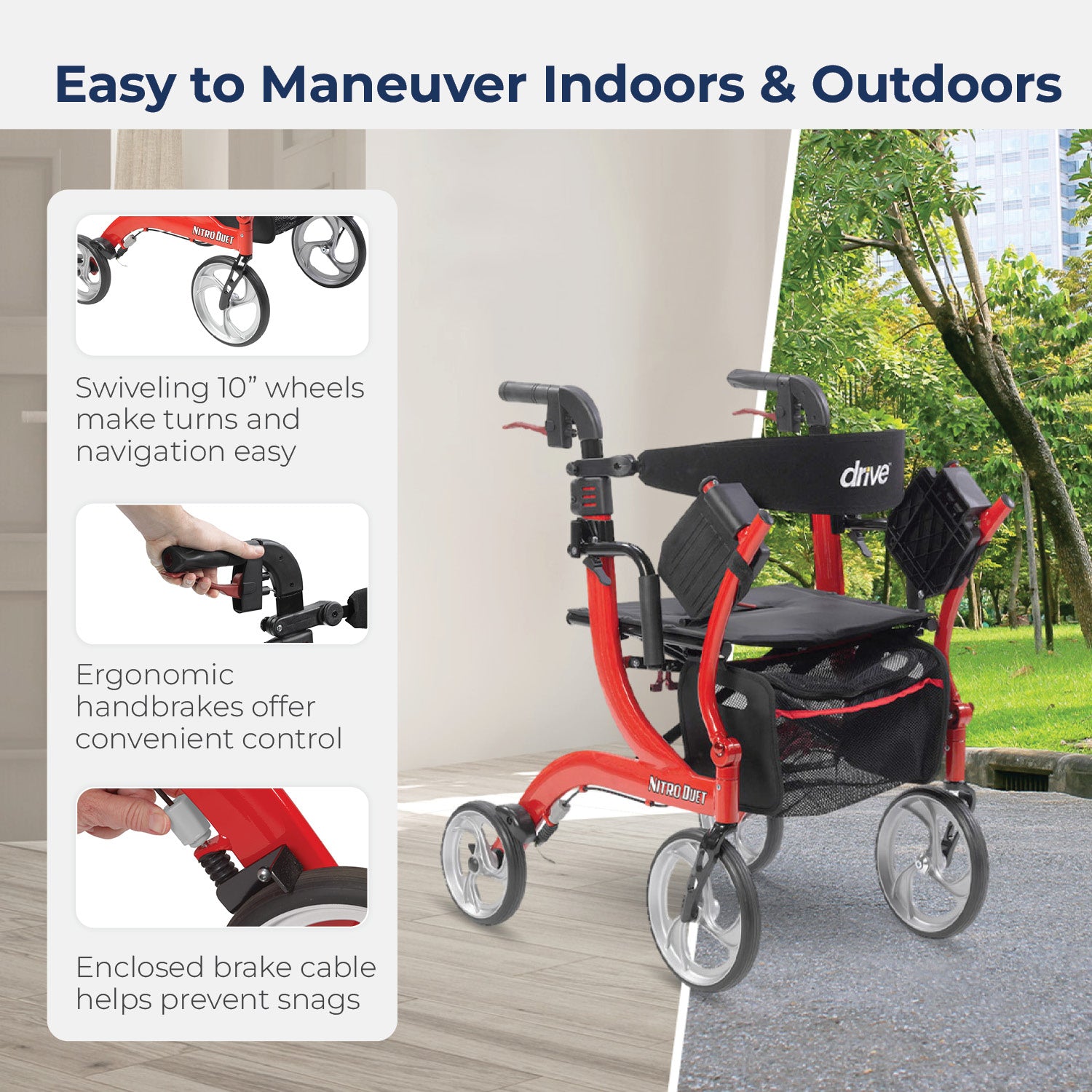 Nitro Duet Dual Function Transport Wheelchair and Rollator Rolling ...